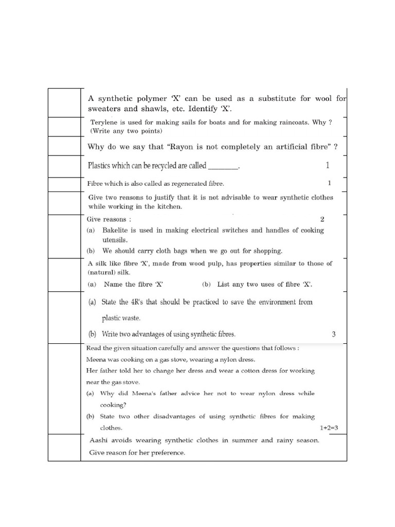 Synthetic Fibres Revision Assignment Class 8 | PDF