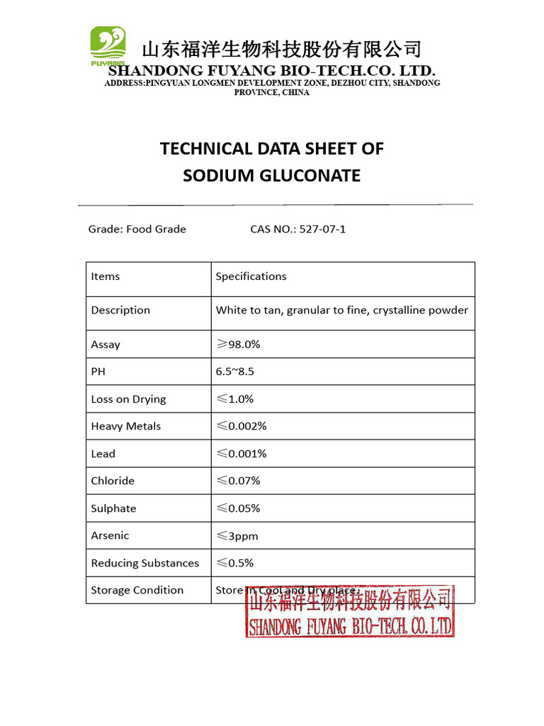 TDS Sodium Gluconate (Food Grade) Utk Vistachem | PDF