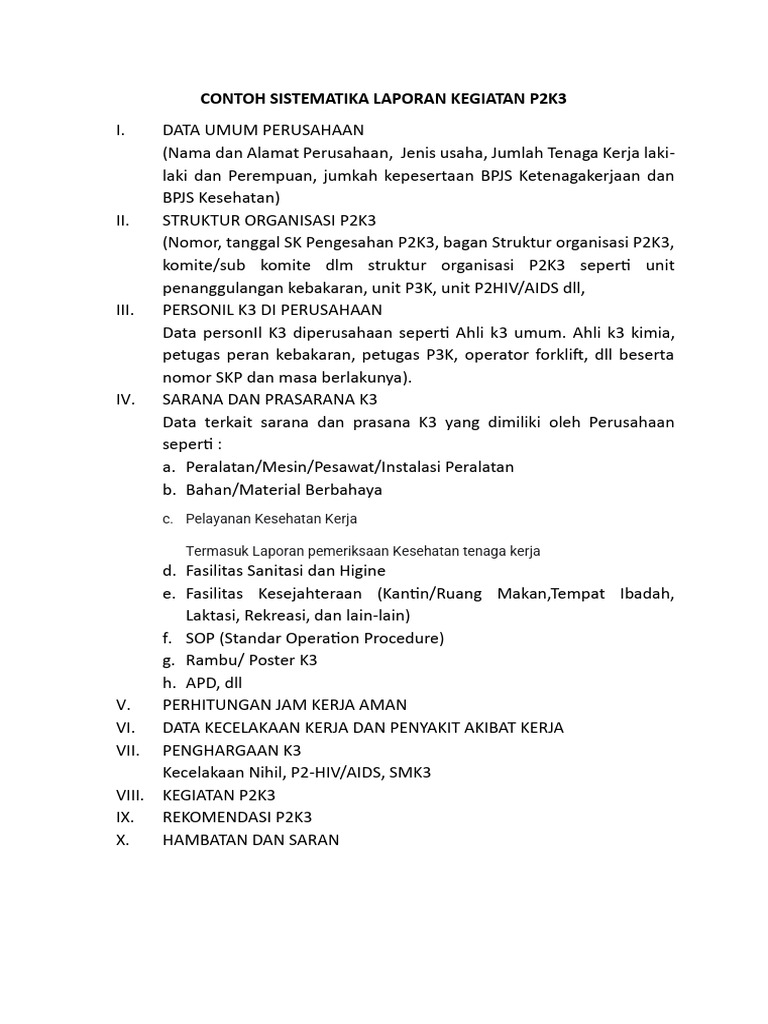 Sistematika Laporan Kegiatan p2k3 | PDF