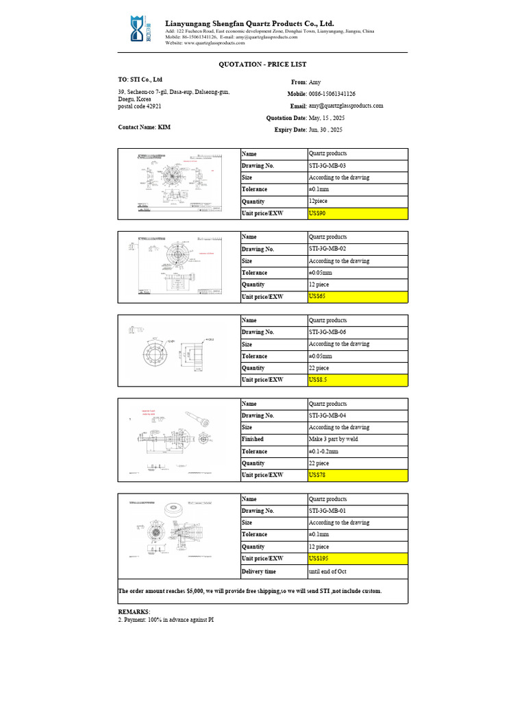 Quotation - Quartz Assembly | PDF
