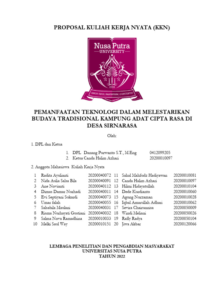 Proposal KKN Ciptarasa 2022 | PDF