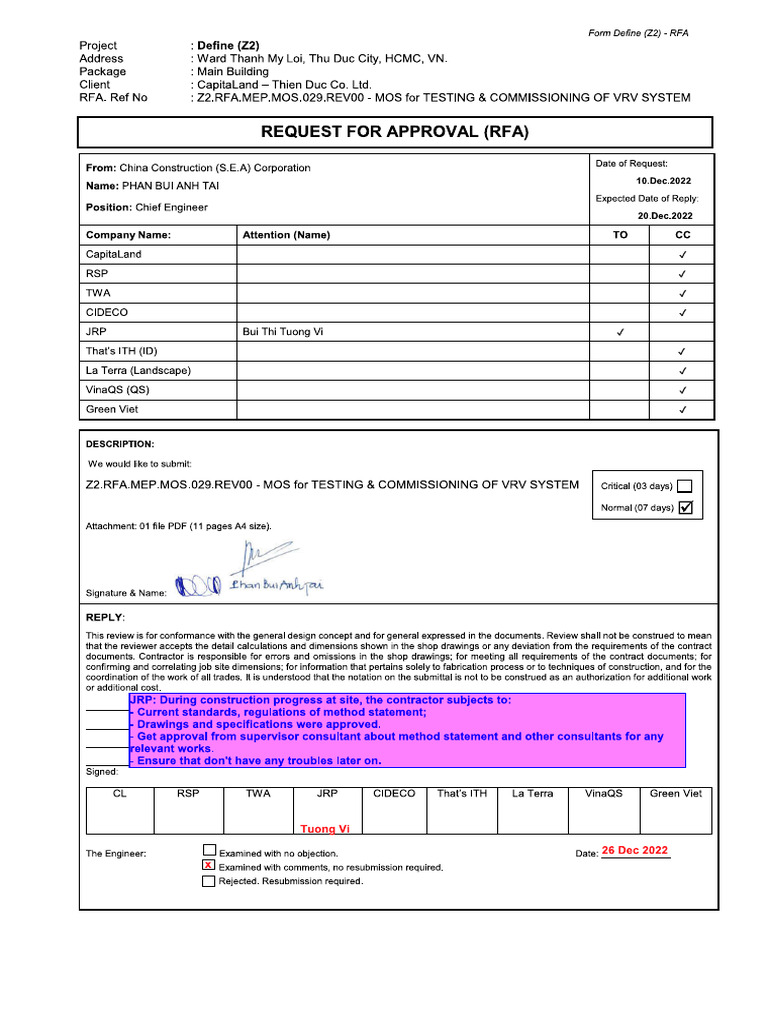 Z2.rfa - mep.Mos.029.Rev00 - Mos For T&C of VRV System-Jrp Approved | PDF