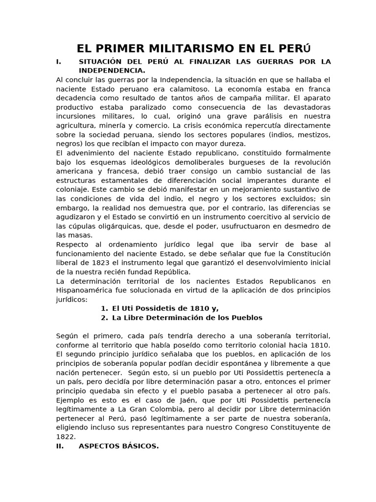 El Primer Militarismo en El Perú | PDF | Comunidad andina | Perú