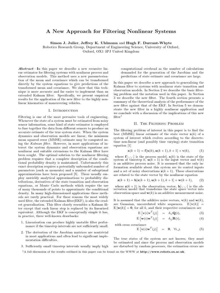 New Recursive Filter for Nonlinear Systems | PDF | Kalman Filter ...