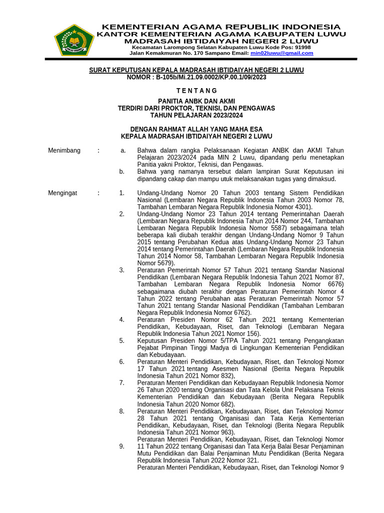 SK Panitia Akmi-Anbk Tahun 2023 | PDF