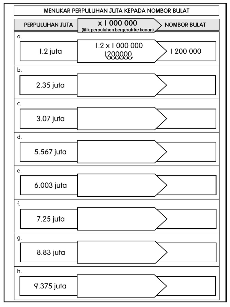 Latihan Perpuluhan Dan Pecahan Juta Tahun 6 | PDF