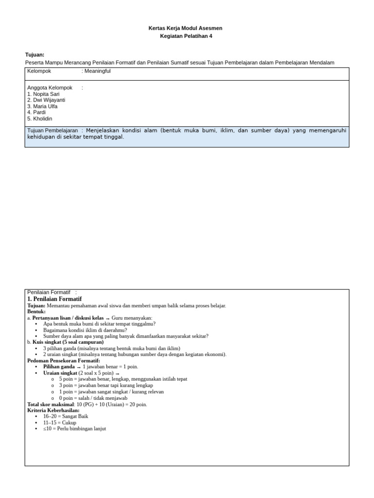 Kelompok 5. LK Modul 4 KP4 Asesmen PM | PDF