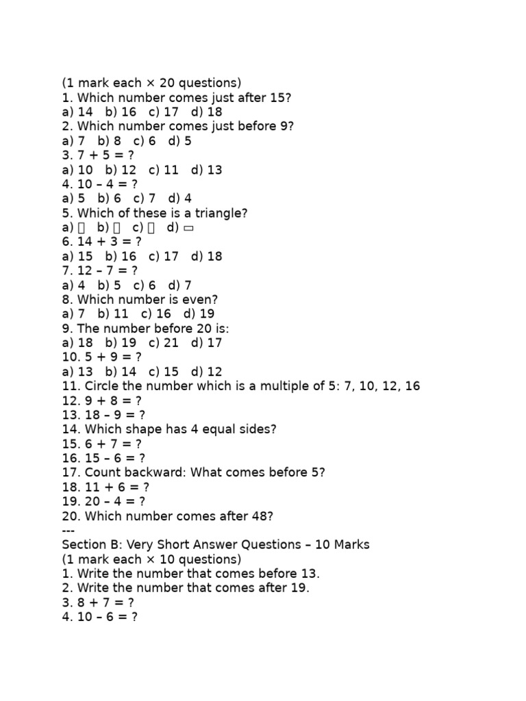 1 Mark Each × 20 Questions | PDF