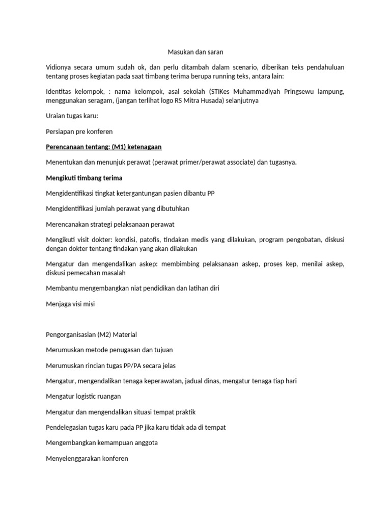 Masukan Dan Saran Tentang Roleplay Timbang Terima | PDF