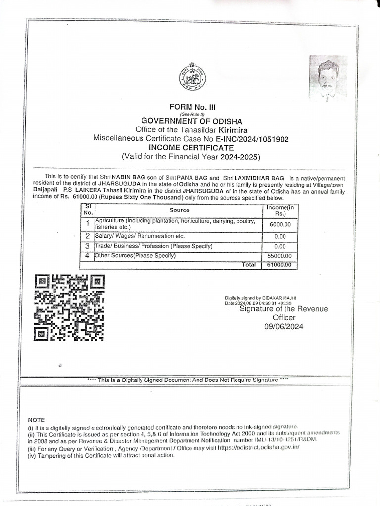 Income Certificate | PDF
