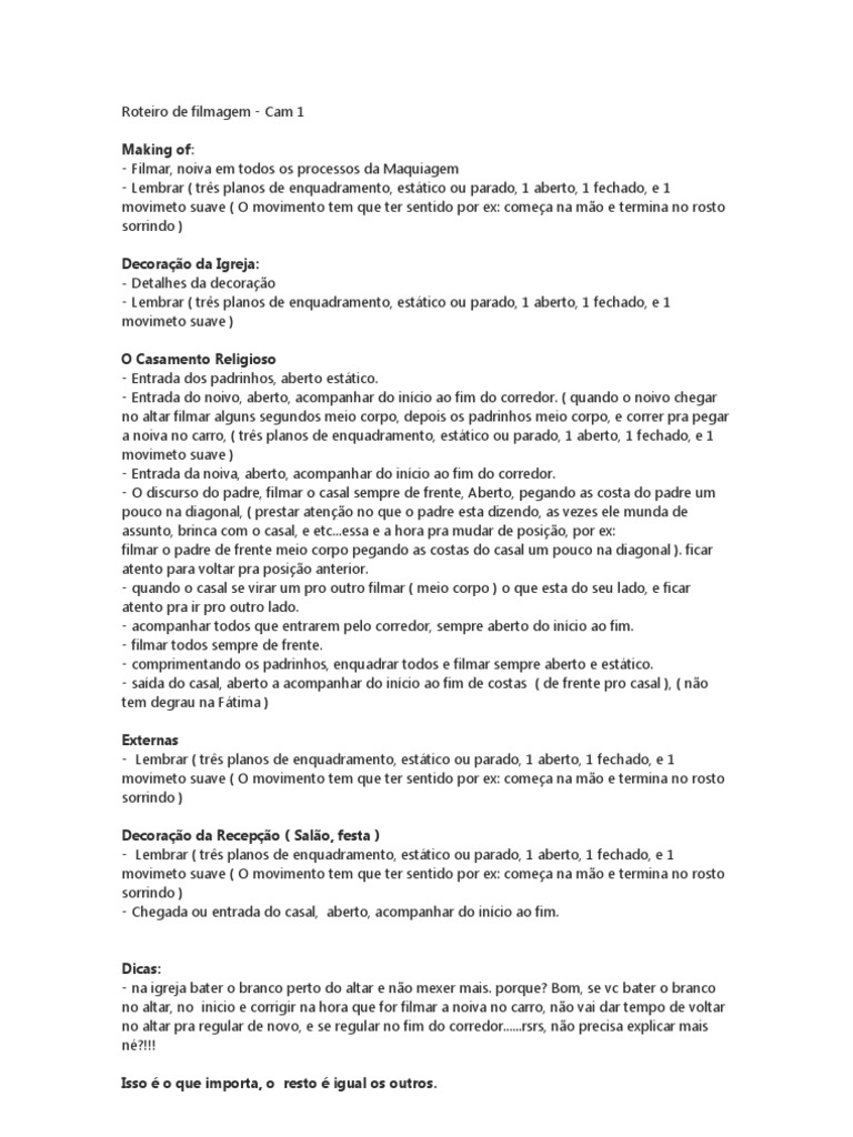 Roteiro de Filmagem