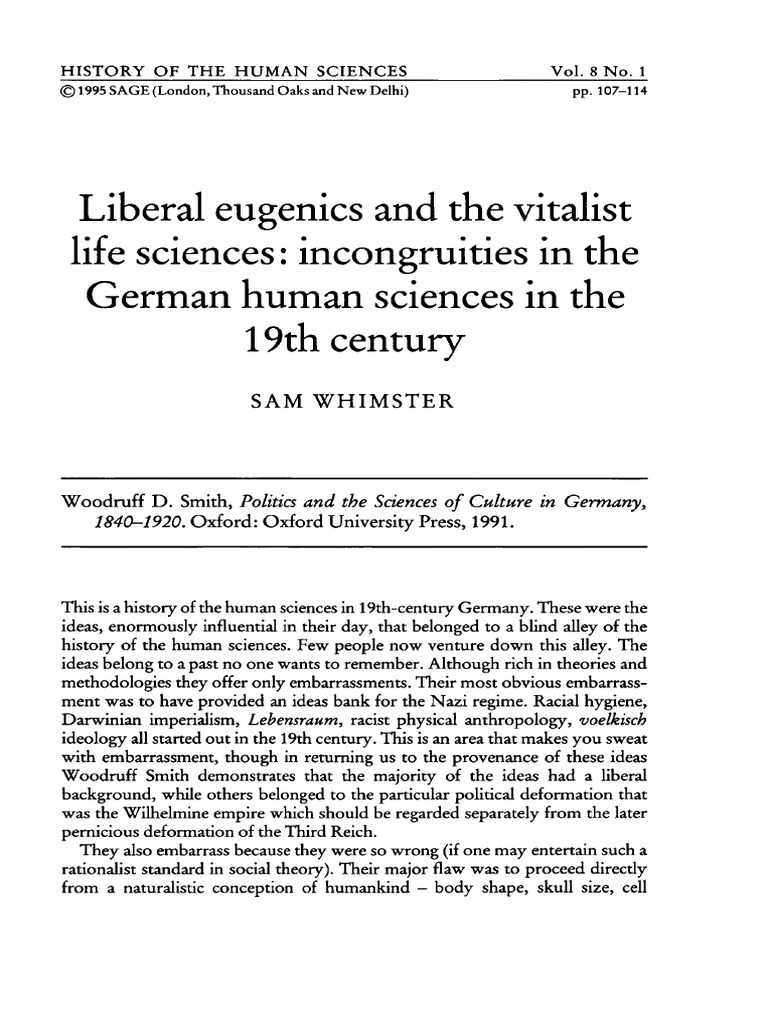 Review Article Liberal Eugenics and The Vitalist Life Sciences | PDF ...