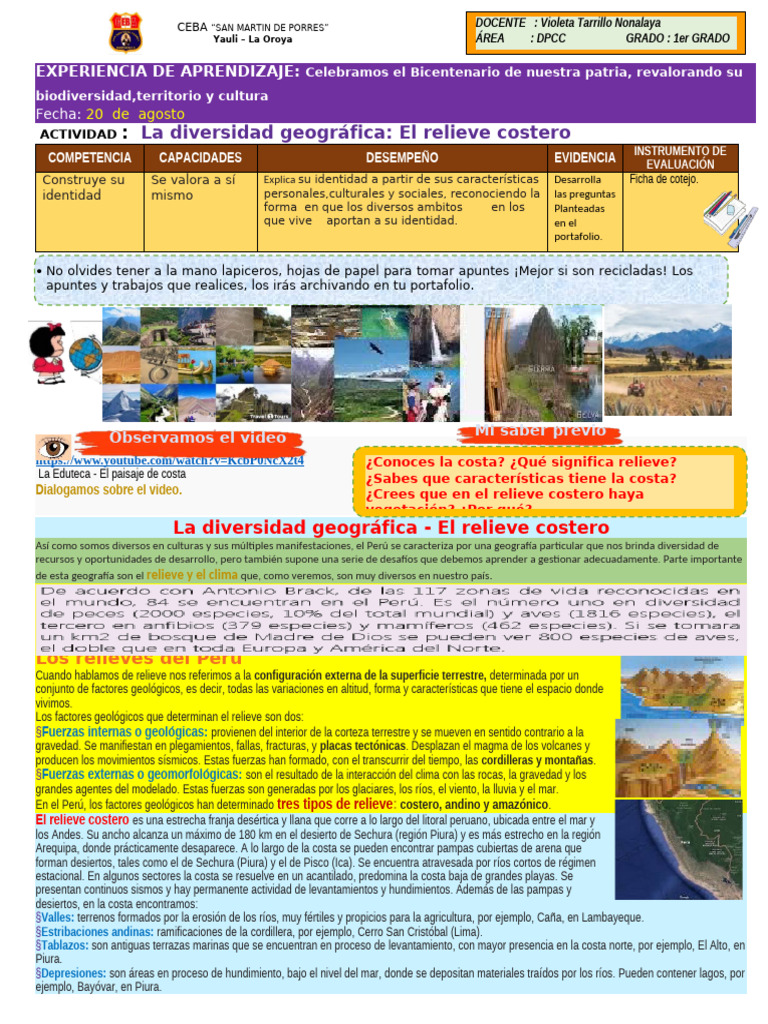 1°la Diversidad Geografica Relieve Costero 15 de Set | PDF | Costa | Perú