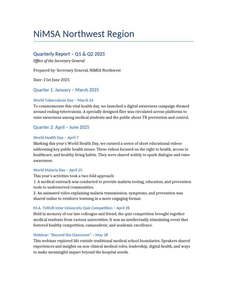NiMSA Northwest Quarterly Report Q1 Q2 2025 | PDF