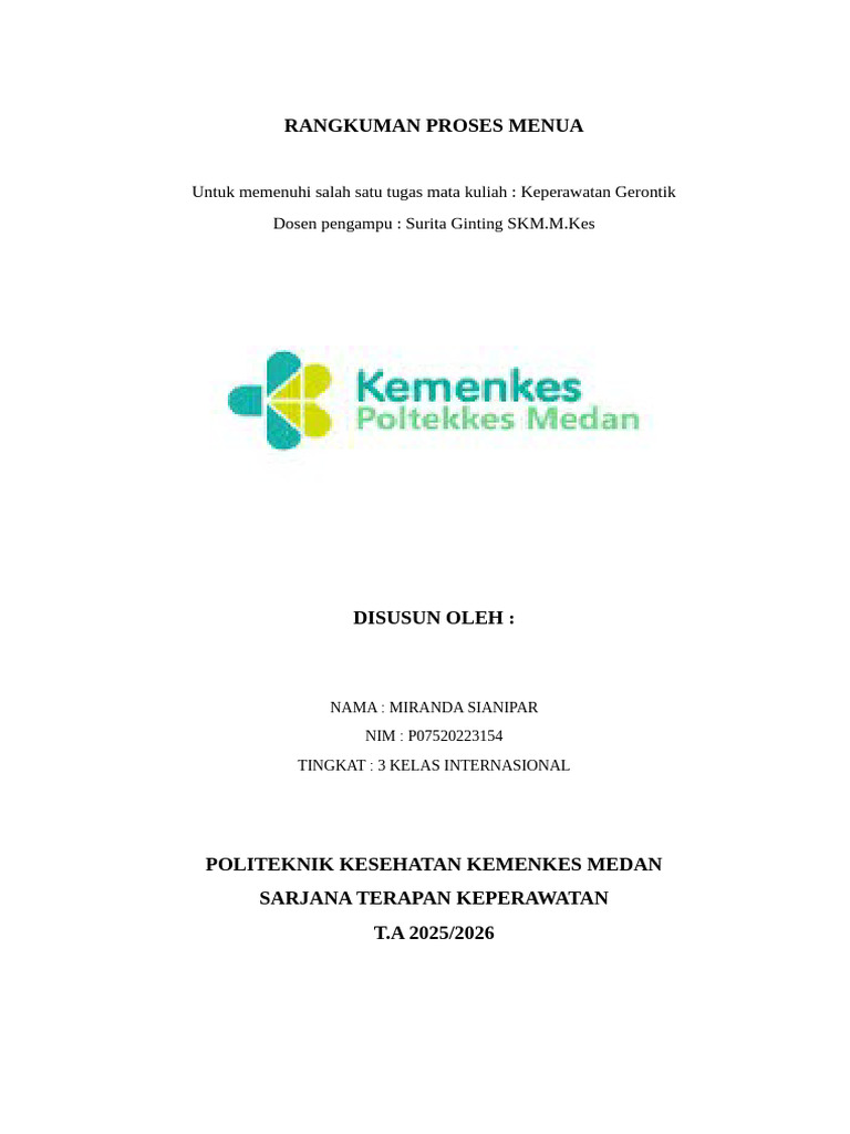 Rangkuman Proses Menua Mira | PDF