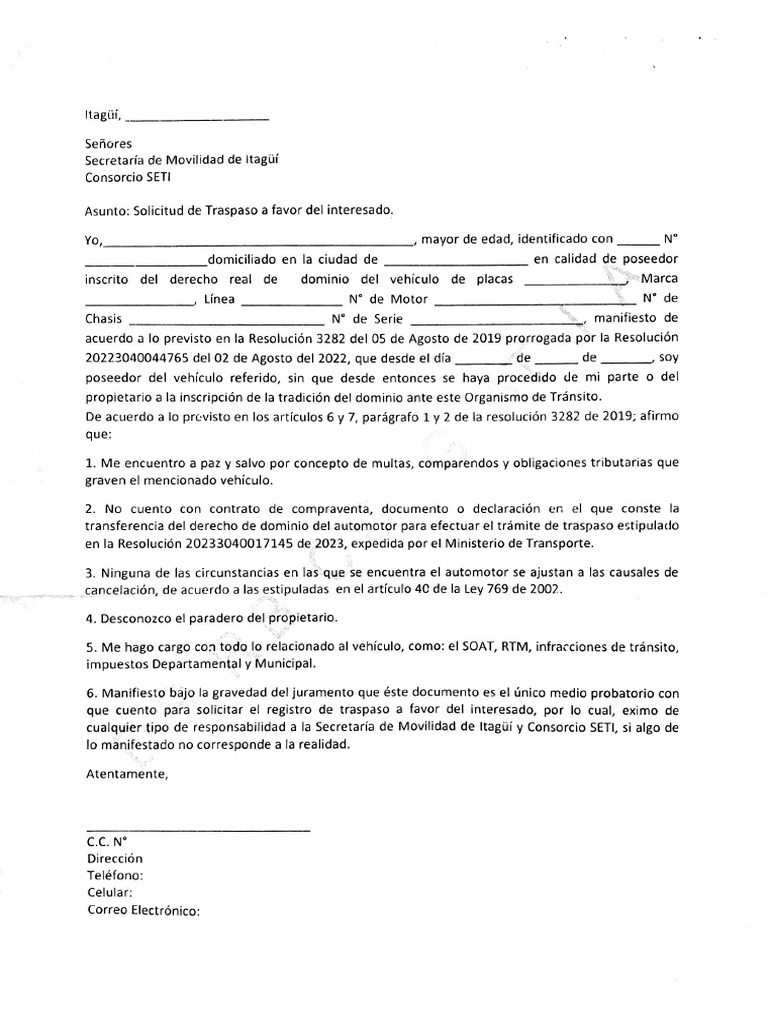 Solicitud de Traspaso A Indeterminado | PDF