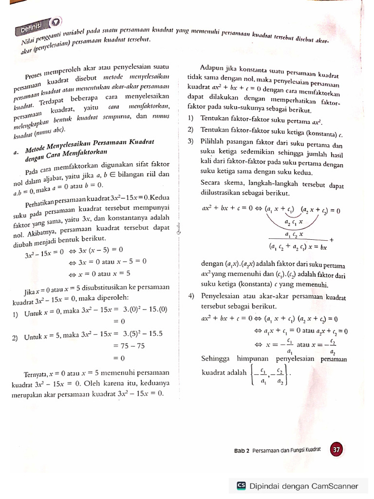 Metode Menyelesaian Persamaan Kuadrat Dengan Cara Memfaktorkan | PDF