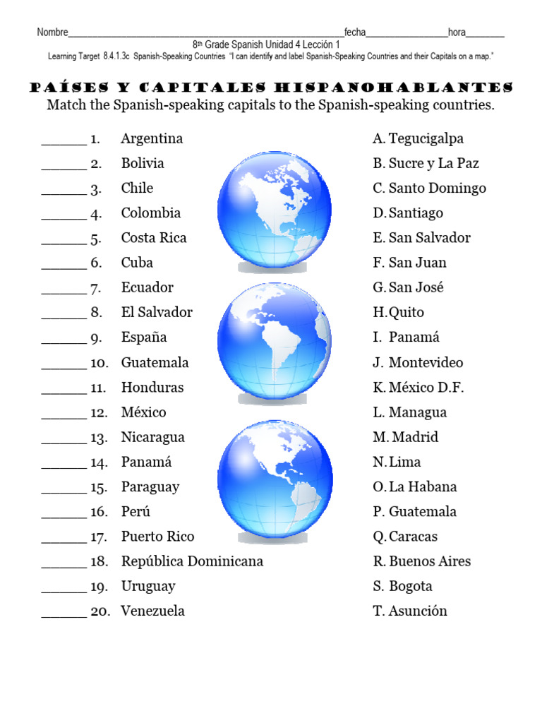 Spanish Countries and Capitals - 2 | PDF | Spanish Language