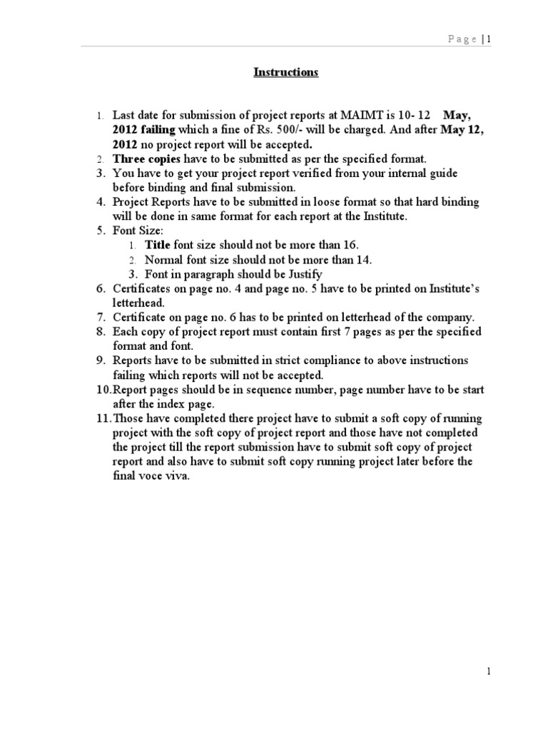 Project Report Submission Instructions: MAIMT MCA 6th Sem 2012 | PDF ...