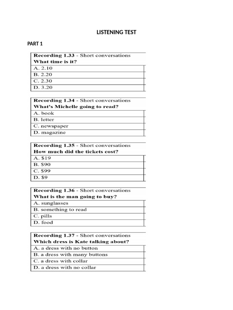 Listening & Reading Tests | PDF