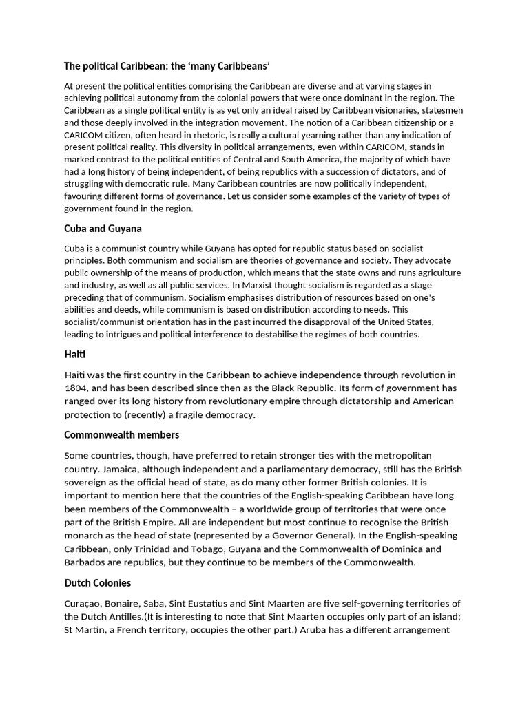 Political Definition of The Caribbean | PDF | Kingdom Of The ...