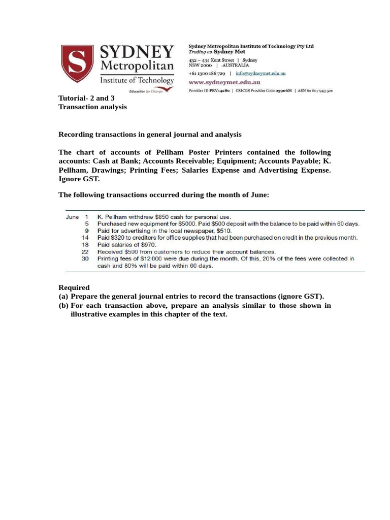 Tutorial2 and 3 - questionsMBA | PDF | Debits And Credits | Banks