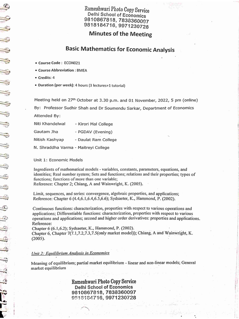 Basic Mathematics For Economic Analysis (UNIT - 1) | PDF
