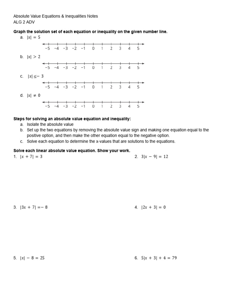 Absoute Value Equations Notes-1 | PDF