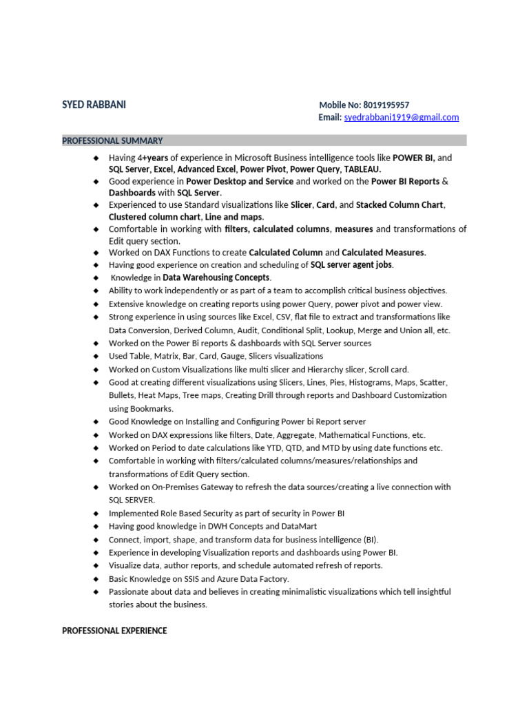 Syed Rabbani 4.4 Years Power BI HCL Noida | PDF | Microsoft Sql Server ...