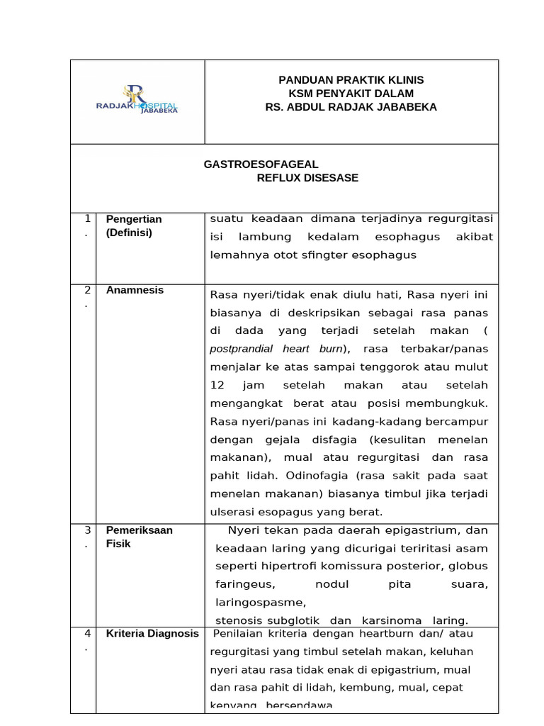 Panduan Diagnosa dan Terapi GERD | PDF