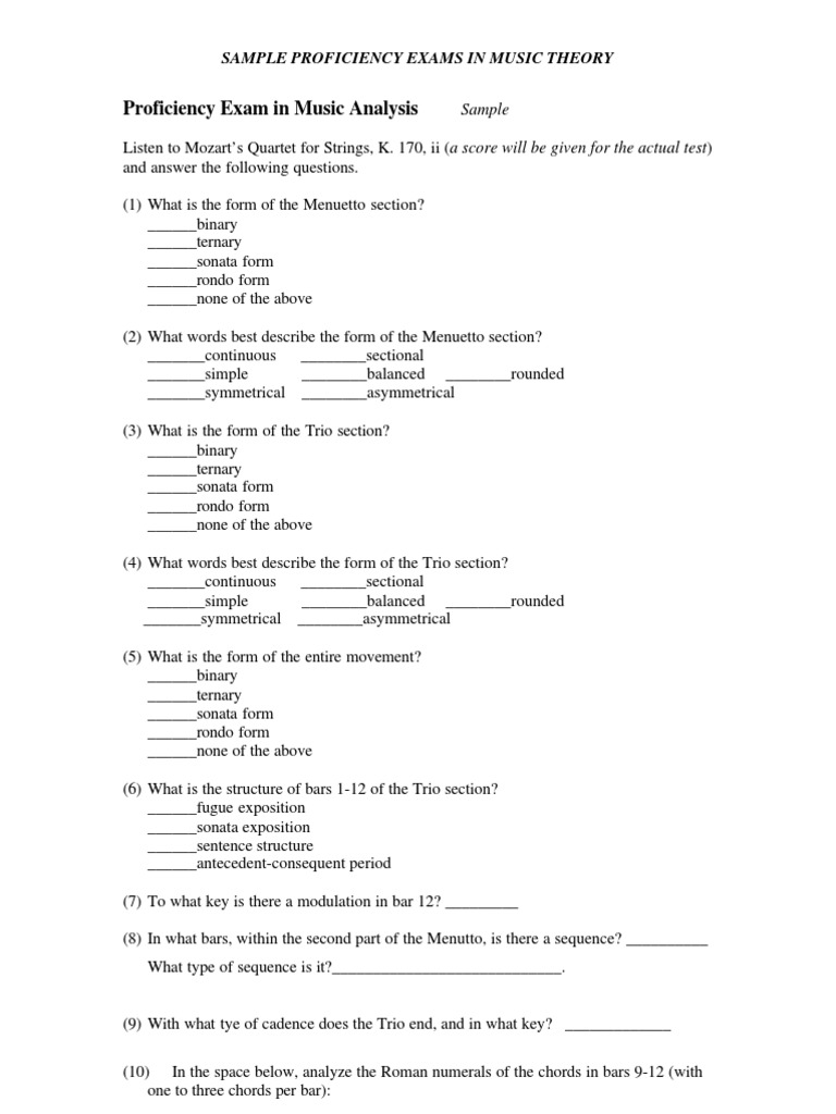 Music Theory Proficiency Exam Samples | PDF