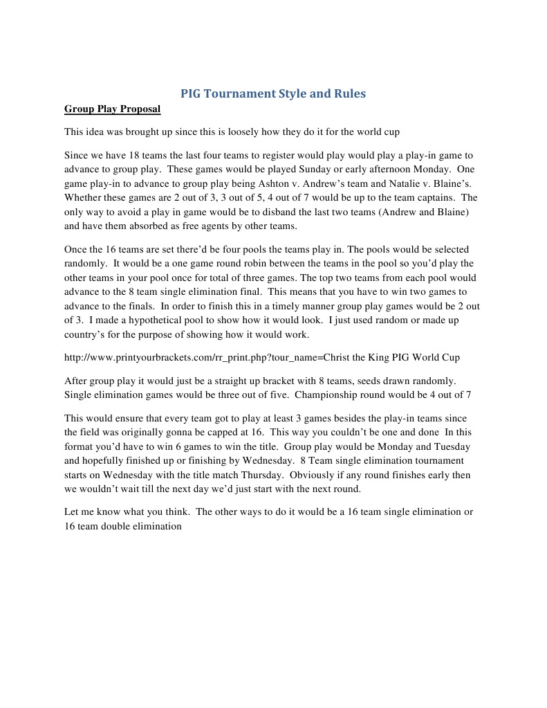PIG Tournament Rules & Format | PDF
