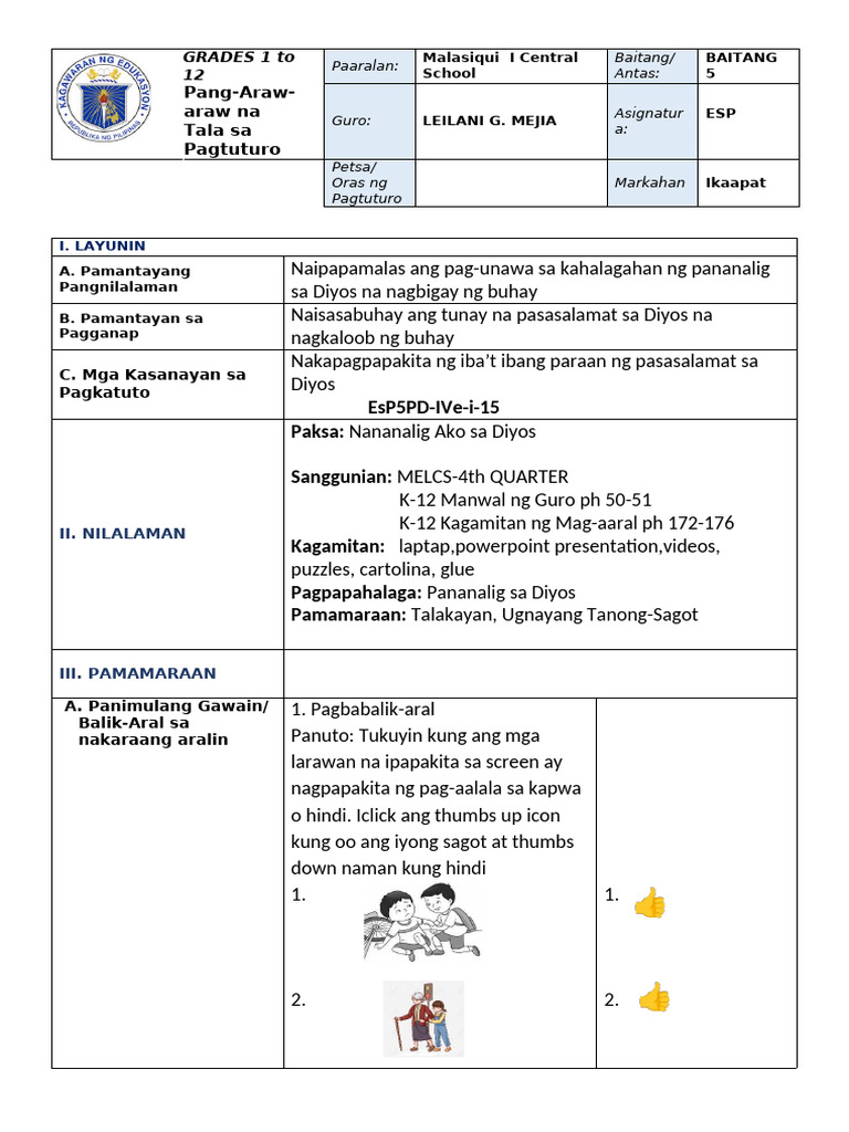 Detailed Lesson Plan Esp 5 | PDF