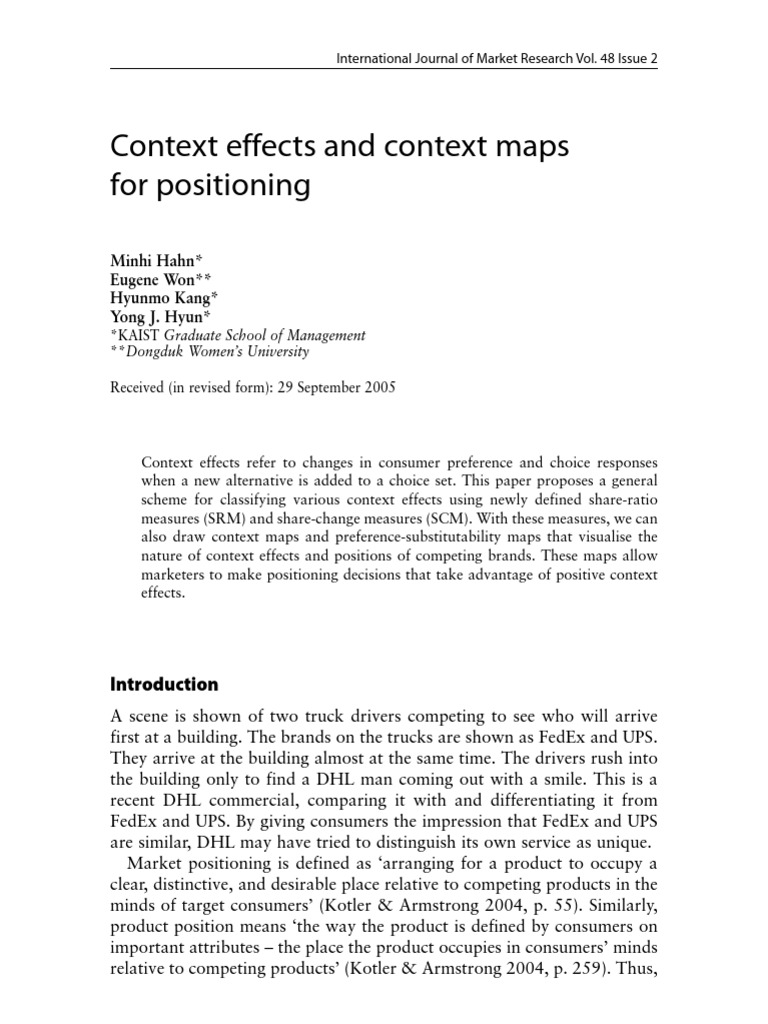 Context Effects and Context Maps For Positioning: Minhi Hahn Eugene Won ...
