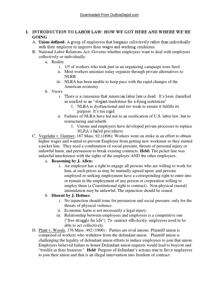 Labor Law Outline | National Labor Relations Act | National Labor ...