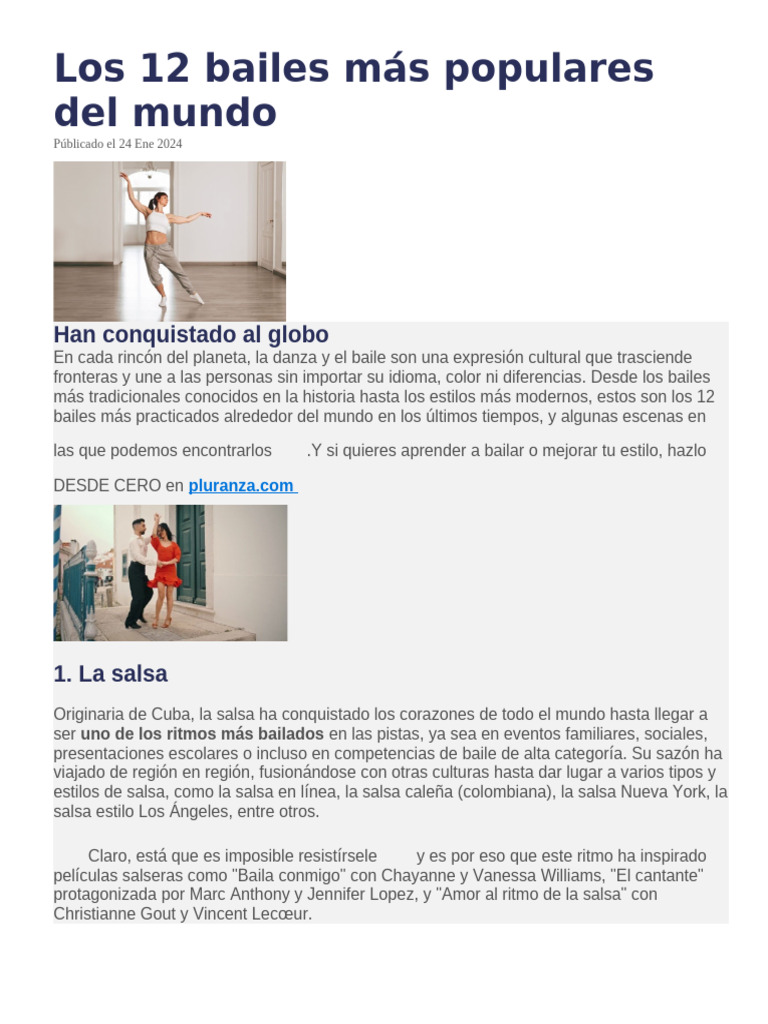 Los 12 bailes más populares del mundo | PDF | Bailes | Musica Tango