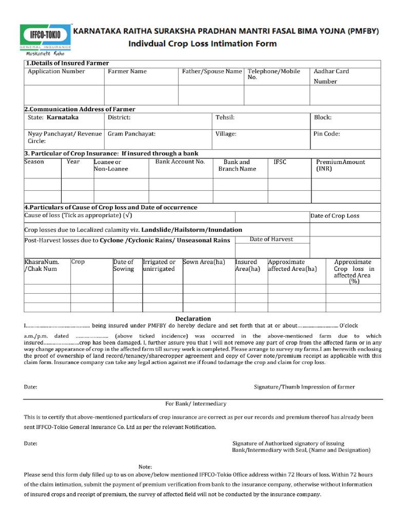 Karnataka - Claim Intimation Form - Eng-1 | PDF