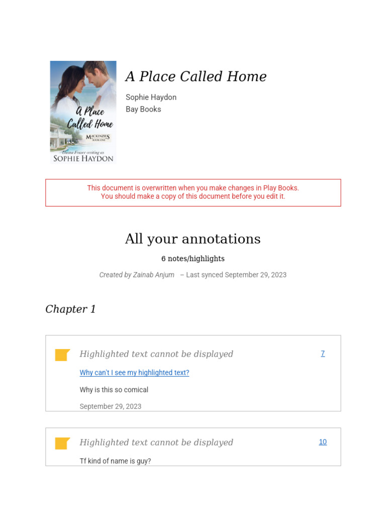 Notes From - A Place Called Home | PDF