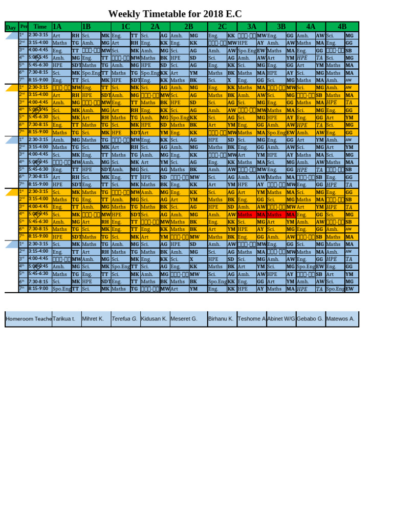 Tentative Weekly Timetable Sept 11 2018 | PDF | Schools