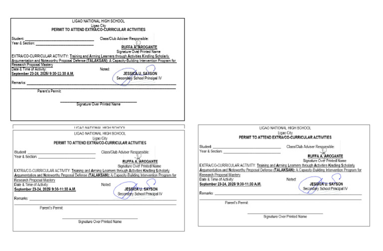 Permit To Attend Extra Curricular Activities | PDF
