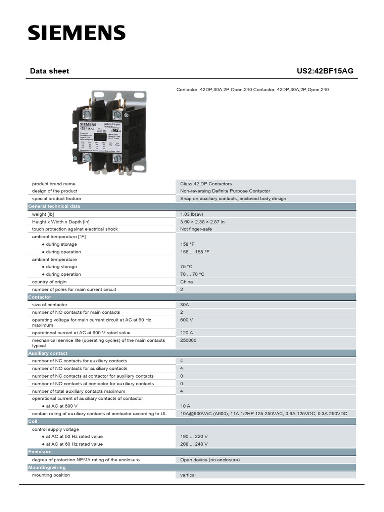 US2 42BF15AG Datasheet en | PDF | Alternating Current | Electrical ...