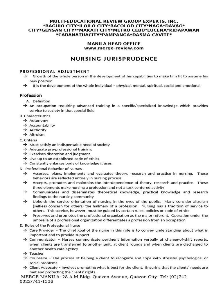 Nursing Jurisprudence and Professional Roles | PDF | Tort | Nursing