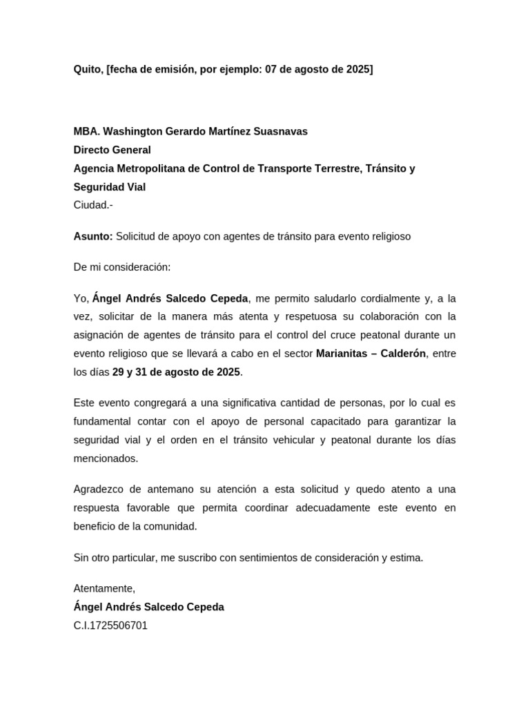 Solicitud de Agentes de Tránsito para Evento | PDF