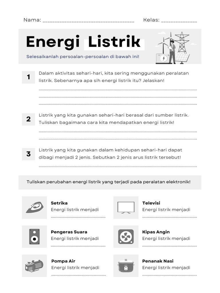 Energi Listrik IPAS Lembar Kerja Pendidikan Ungu Kuning Ilustrasi ...