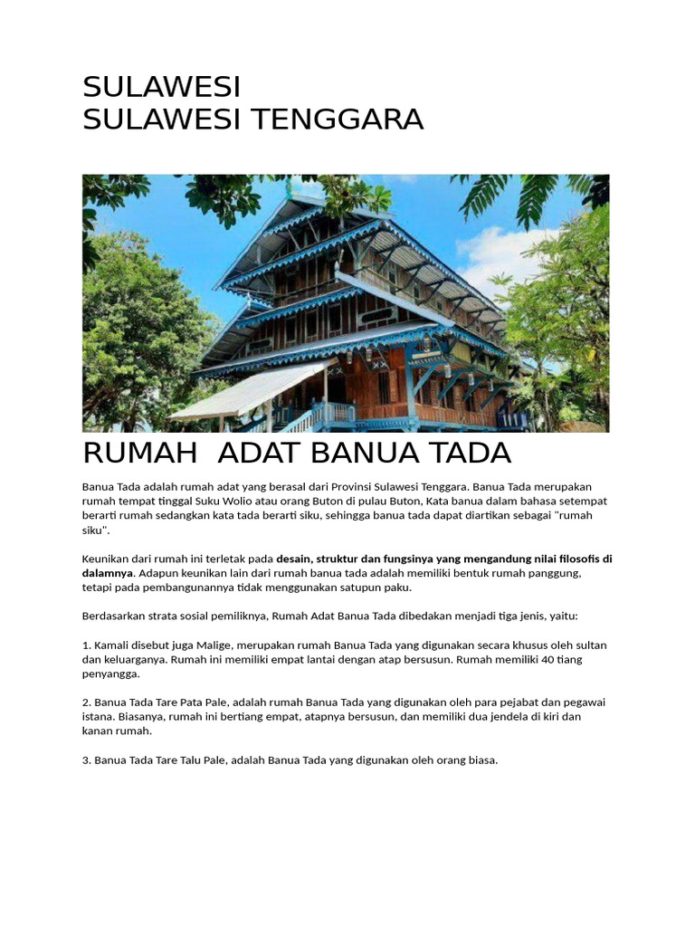 Rumah Adat Banua Tada Sulawesi Tenggara | PDF