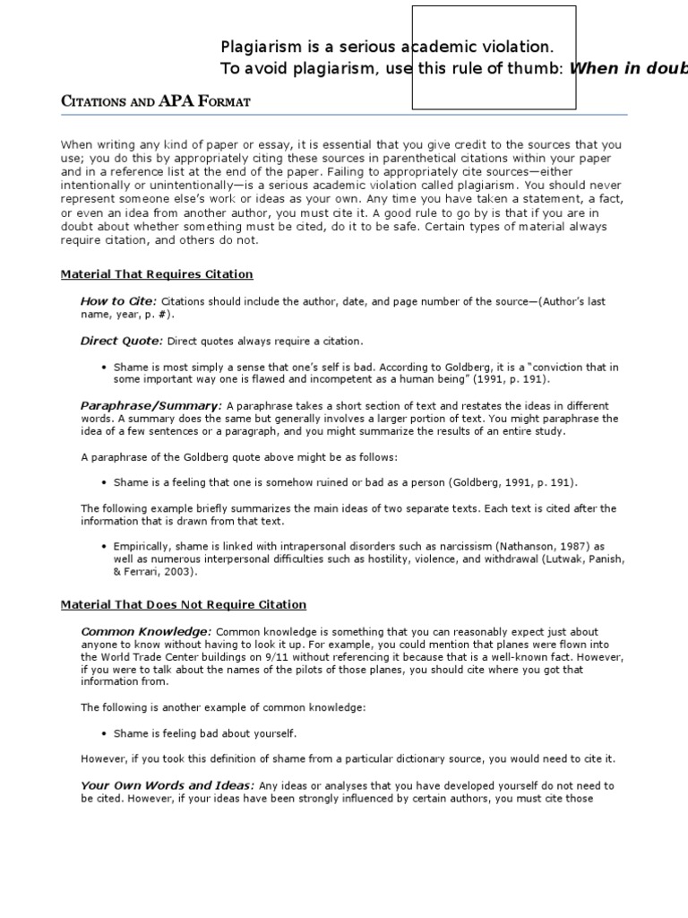 Apa Handout | PDF | Shame | Citation