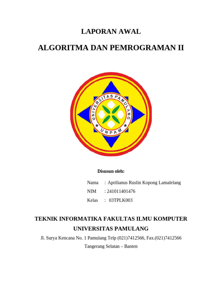 Aprilianus Laporan 1 Algoritma Dan Pemrograman 2 | PDF