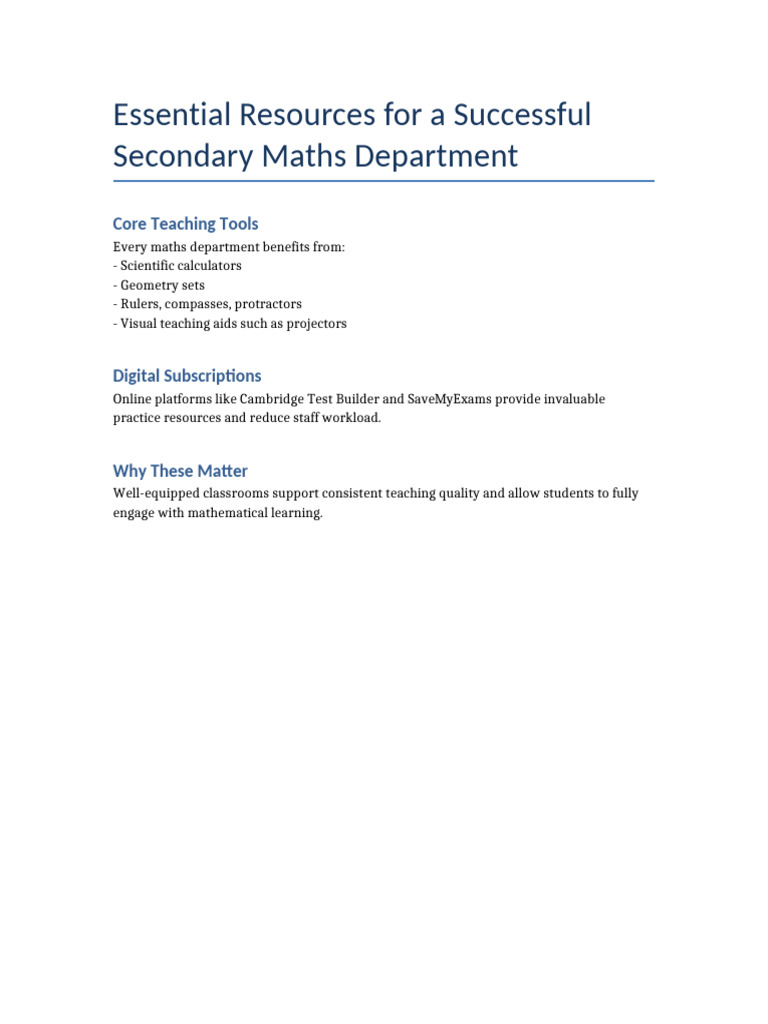 Maths Department Essentials | PDF