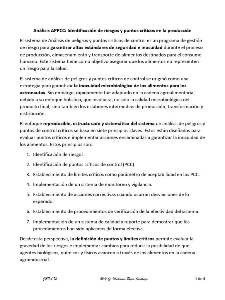 APPCC en La Produccion | PDF