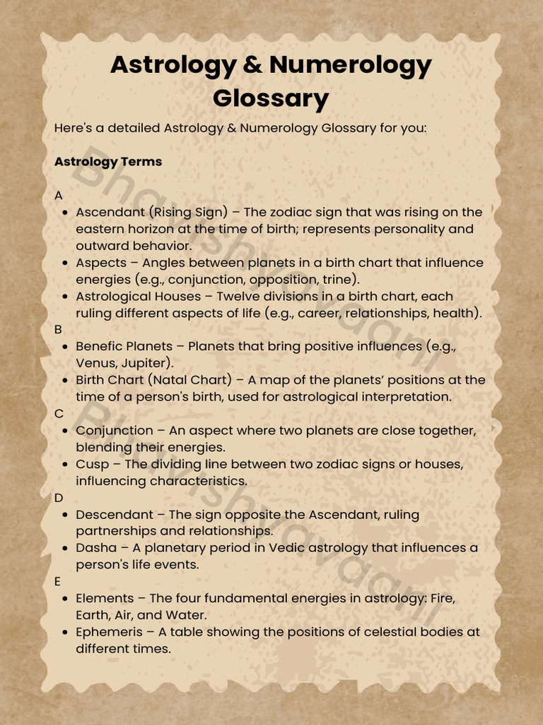 Astrology & Numerology Glossary | PDF | Horoscope | Astrological Sign
